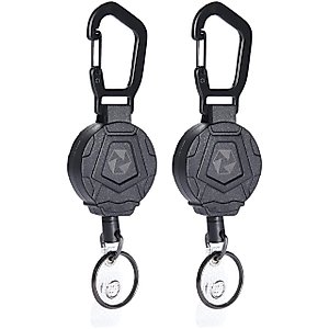 Bolt Dropper Retractable Key Rings - Heavy Duty Key Carabiner Badge Holder, Tactical ID Badge Reel with Retractable Keychain Steel Cord - Work ID Badge Holder - Pack of 2