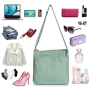 WantGor Canvas Tote Bag for Women, Large Crossbody Bag Shoulder Hobo Handbags Casual Work Shopping Bags (Green)