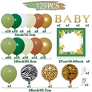 Baby Boxes Safari Baby Shower Decorations for Boy Girl, Safari Balloons Arch Kit with Green Jungle Baby Boxes,Green and Brown Animal Print Balloons for Dinosaur Safari Birthday Decorations for Boys