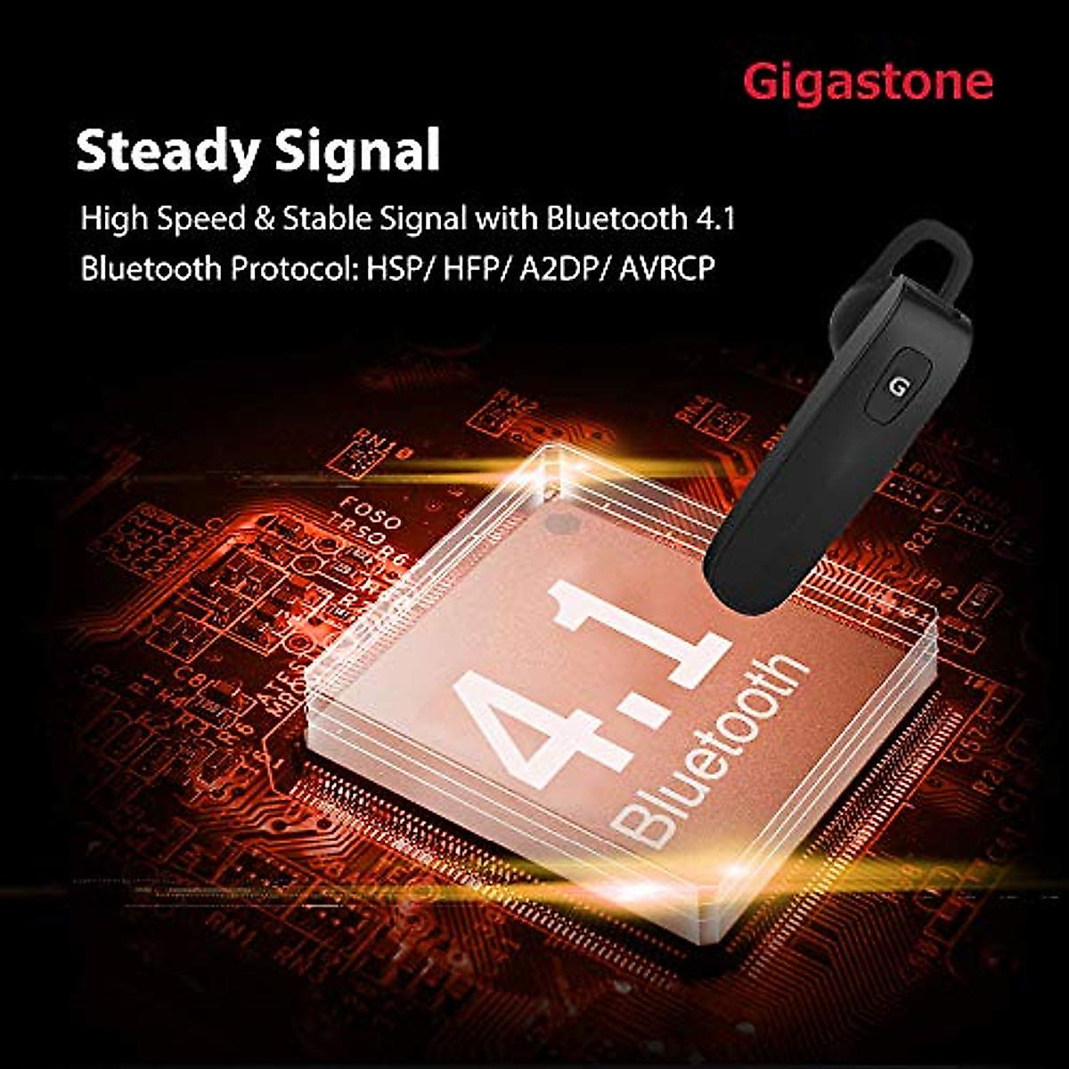 Gigastone D1 Bluetooth Earpiece 2-Pack, Wireless Handsfree Headset with Microphone, 6-8 Hrs Driving Single Ear Bluetooth Headset, Noise Canceling Mic, Compatible with iPhone Android