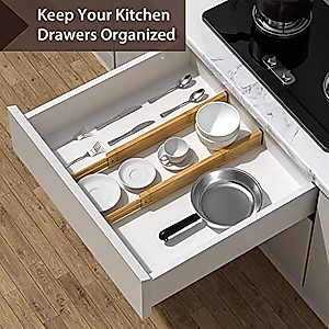 Drawer Divider, 4 PCS Bamboo Drawer Dividers Organizers, Adjustable Drawer Dividers for Clothes, Kitchen Drawer Divider, Dresser Drawer Divider, Drawer Separators, 17"-22" Expandable Drawer Divider