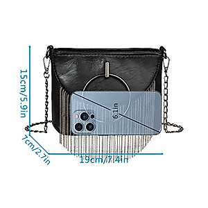 Hoce Women PU Leather Punk Shoulder Bag Rivet Tassel Purse Vintage Hobo Fringe Crossbody Bag Handbag, Pattern B