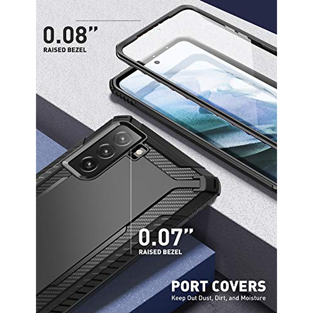 Clayco Xenon Case for Samsung Galaxy S21 FE 5G, [Built-in Screen Protector] Full-Body Rugged Cover Compatible with Fingerprint Reader, 6.4 inch 2022 Release (Black)
