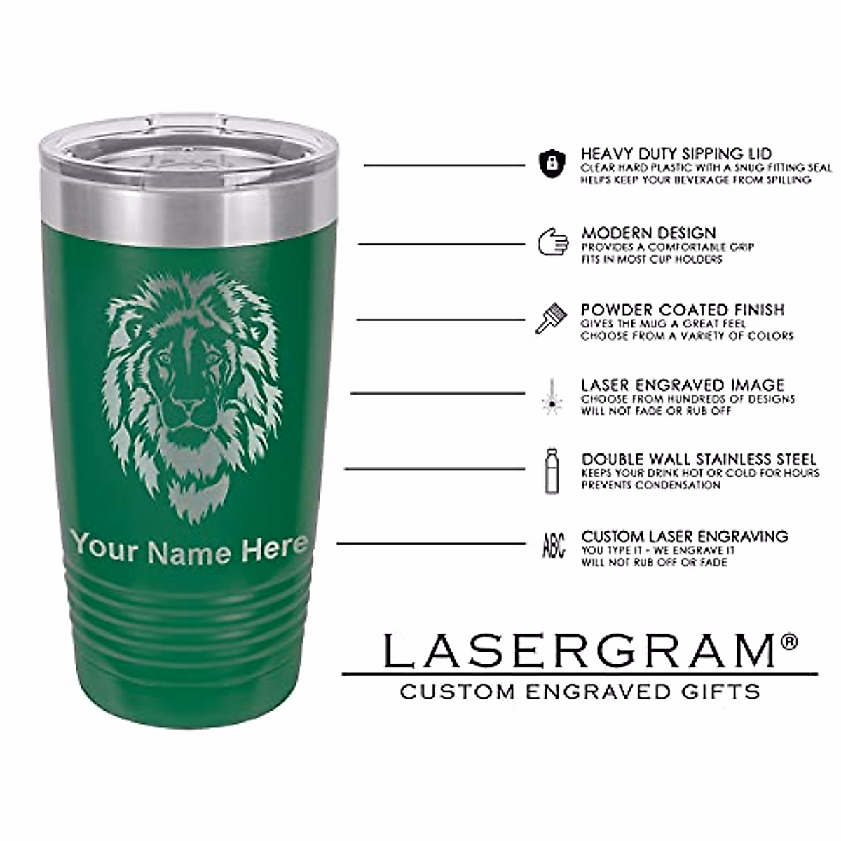 LaserGram 20oz Vacuum Insulated Tumbler Mug, Horse Racing, Personalized Engraving Included (Green)