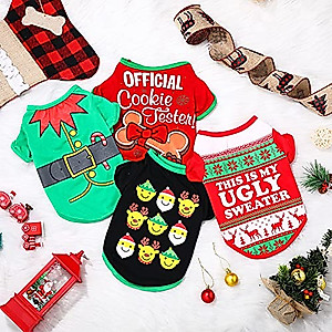 4 Pieces Christmas Dog Shirt Christmas Pet Shirt Soft Breathable Puppy Shirts Printed Pet T-Shirt Pet Clothing Christmas Cosplay Xmas Pet Apparel for Small Dogs and Cats (XS)