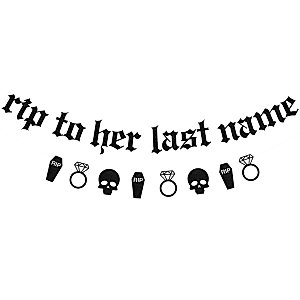 Sursurprise Gothic Bachelorette Party Decorations, Rip to Her Last Name Banner, Old English Emo Bridal Shower Engagement Wedding Party Supplies