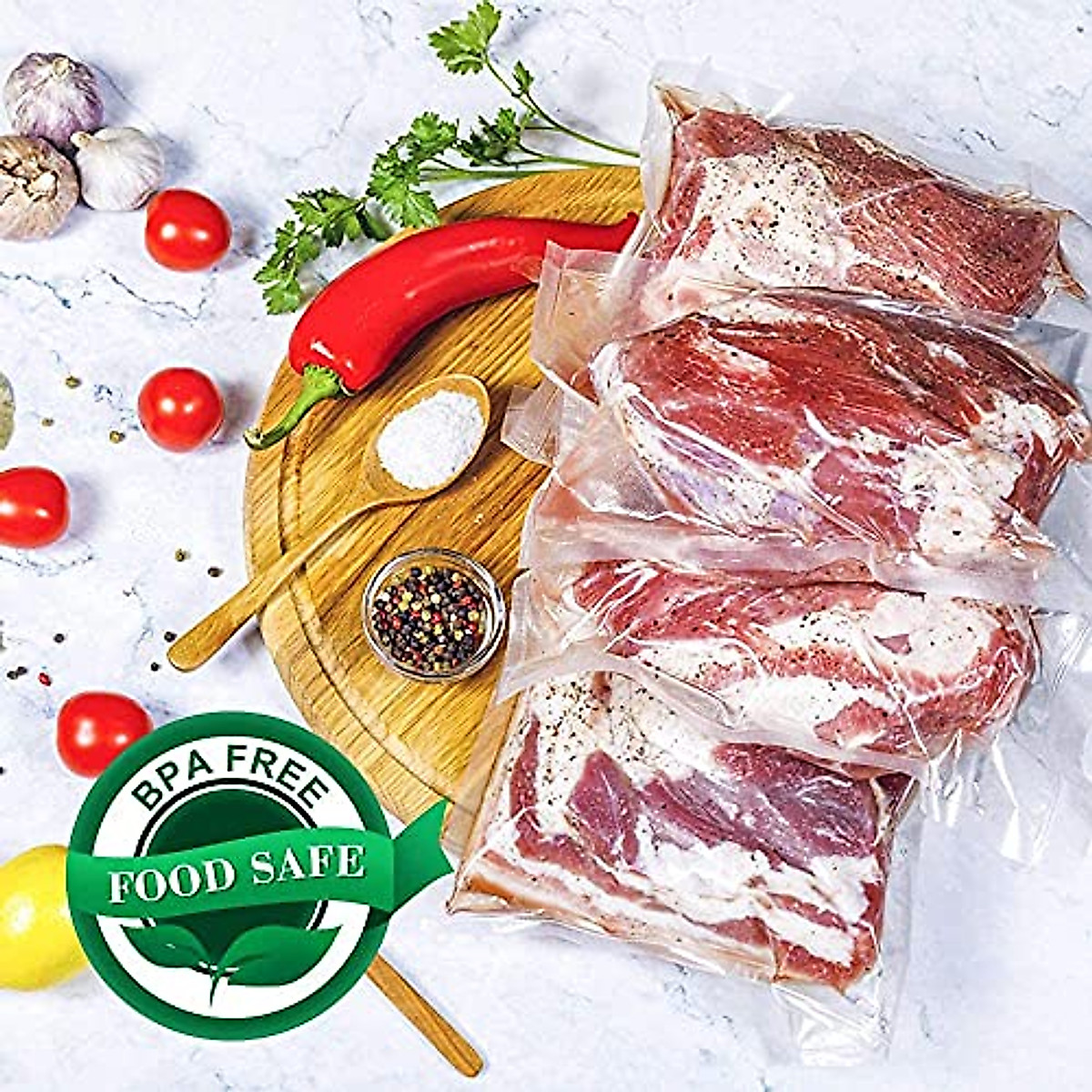 HEMOER Vacuum Sealer Bag for Food Saver, 5 Rolls Total 82Ft Vac Heat Seal Rolls Bag 4mil Heavy Duty, Commercial Grade, BPA Free Great for Vac Storage, Meal Prep or Sous Vide Cooking