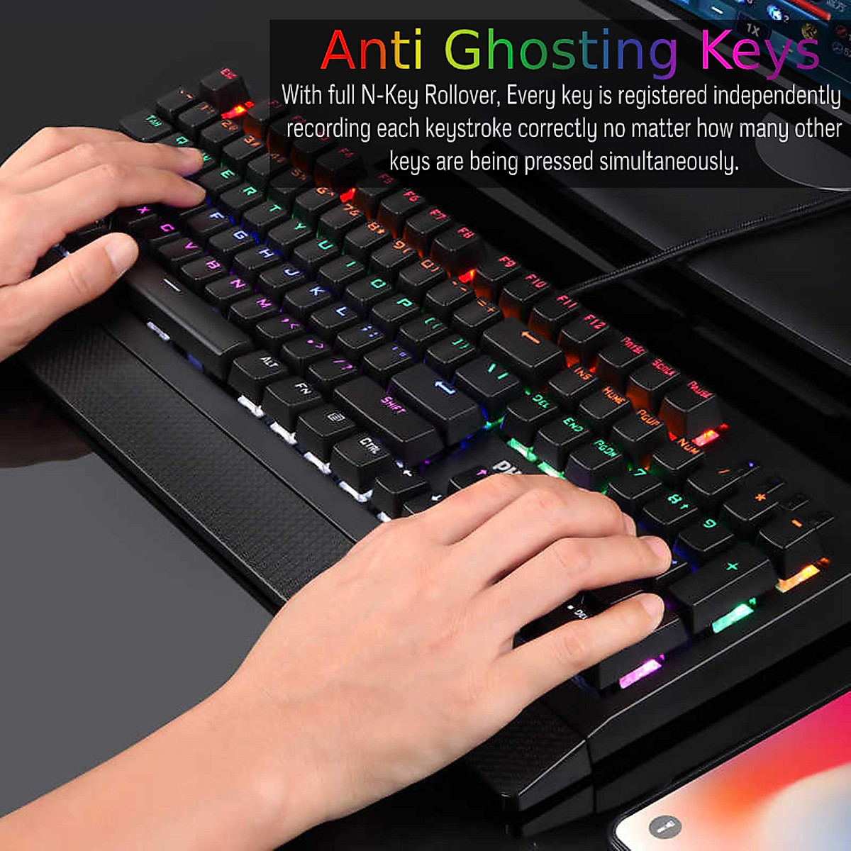 Philips Mechanical Gaming Keyboard- RGB LED Backlit Wired Keyboard with Blue Switches for Gaming, PC- Full Key N-Rollover- Anti Ghosting