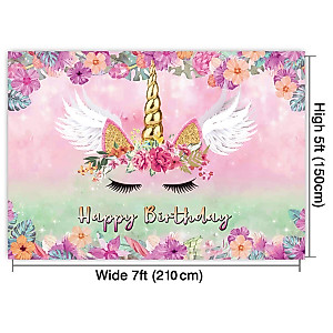 LTLYH 7x5FT Unicorn Birthday Backdrop Unicorn Birthday Decorations for Girls Unicorn Photo Backdrop Unicorn Banner Supplies Studio Props A054