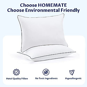 HomeMate Bed Pillows for Sleeping - Queen Size(20''x28'') Set of 2 Allergy Friendly Microfiber Shell Fluffy Down Alternative Filling Breathable Pillow Suitable Back Stomach or Side Sleepers, White