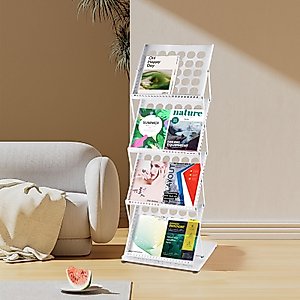 Meticuloso Foldable Magazine Rack Literature Rack Brochure Display Stand for Office Trade Show Exhibitions Retail Store（Whiite）