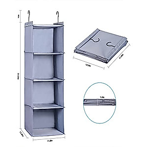 2 Packs Hanging Shoe Organizer with 4-Shelf, Sturdy Hanging Closet Organizer for Shoes, Clothes, Handbag, Foldable Hanging Closet Shelves ,Thickened Washable Oxford Fabric, 35.6"H* 12.2"W*11.8"D