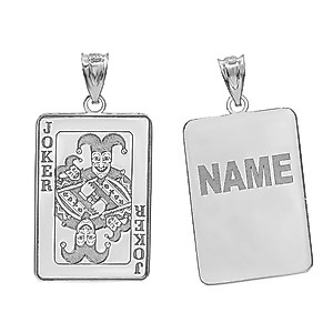 Certified 925 Sterling Silver Personalized Name Engraved Joker Playing Card Poker Charm Pendant