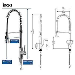 Inoxs24 Inch Commercial Design Single Handle Pull Down Spray T 304 Stainless Steel Kitchen Faucet