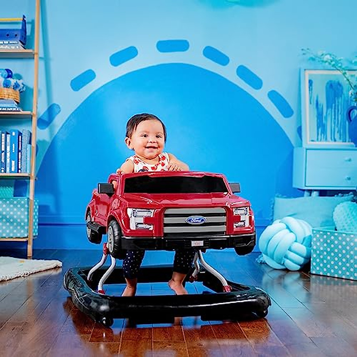 Bright Starts Ford F-150 4-in-1 Red Baby Activity Center & Push Walker with Removable Interactive Steering Wheel -Toy, 6 Months and up