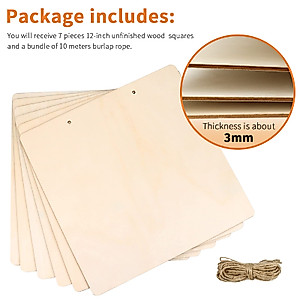 FSWCCK 7 Pieces 12 Inch Blank Wood Squares for Crafts, Unfinished Wood Squares Wooden Cutouts for DIY Crafts, Door Hanger, Sign, Wood Burning, Painting, Halloween, Christmas Home Decorations