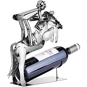 BRUBAKER Wine Bottle Holder 'Horseback Riding' - Table Top Metal Sculpture - with Greeting Card