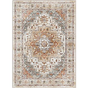 befbee Washable Rug 8x10 Area Rugs for Living Room - Stain Resistant Non-Slip Backing Rugs for Bedroom,Ultra-Thin Vintage Large Area Rug (Turmeric/Grey,8'x10')