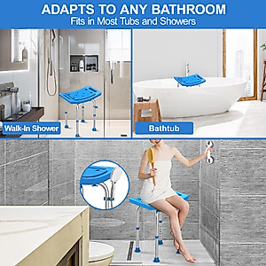 UGarden Heavy Duty Stainless Steel Shower Chair Seat, 400lbs Adjustable Height Shower Stool for Inside Shower, Blue Bath Seat Chair, Handicap Bathroom Stool, Shower Stools for Seniors, Adults,Disabled