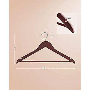 SONGMICS Rubber Coated Wooden Hangers, 20-Pack Clothes Wood Hangers, Non-Slip Coat Hangers, Rubber Hangers with Shoulder Grooves and 360° Swivel Hook, for Suits Shirts Coats, Cherry UCRW011K02