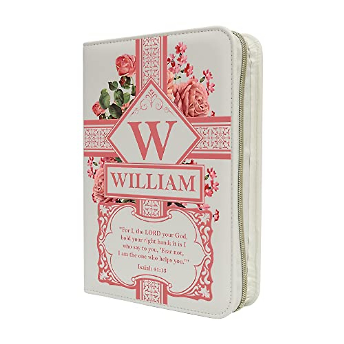 9.6x6.6 Inch Personalized Bible Cover, Custom Bible Cover – Personalized Leatherette Bible Cover and Carrying Case with Handle, Womens Bible Case - White Small (Design 2)