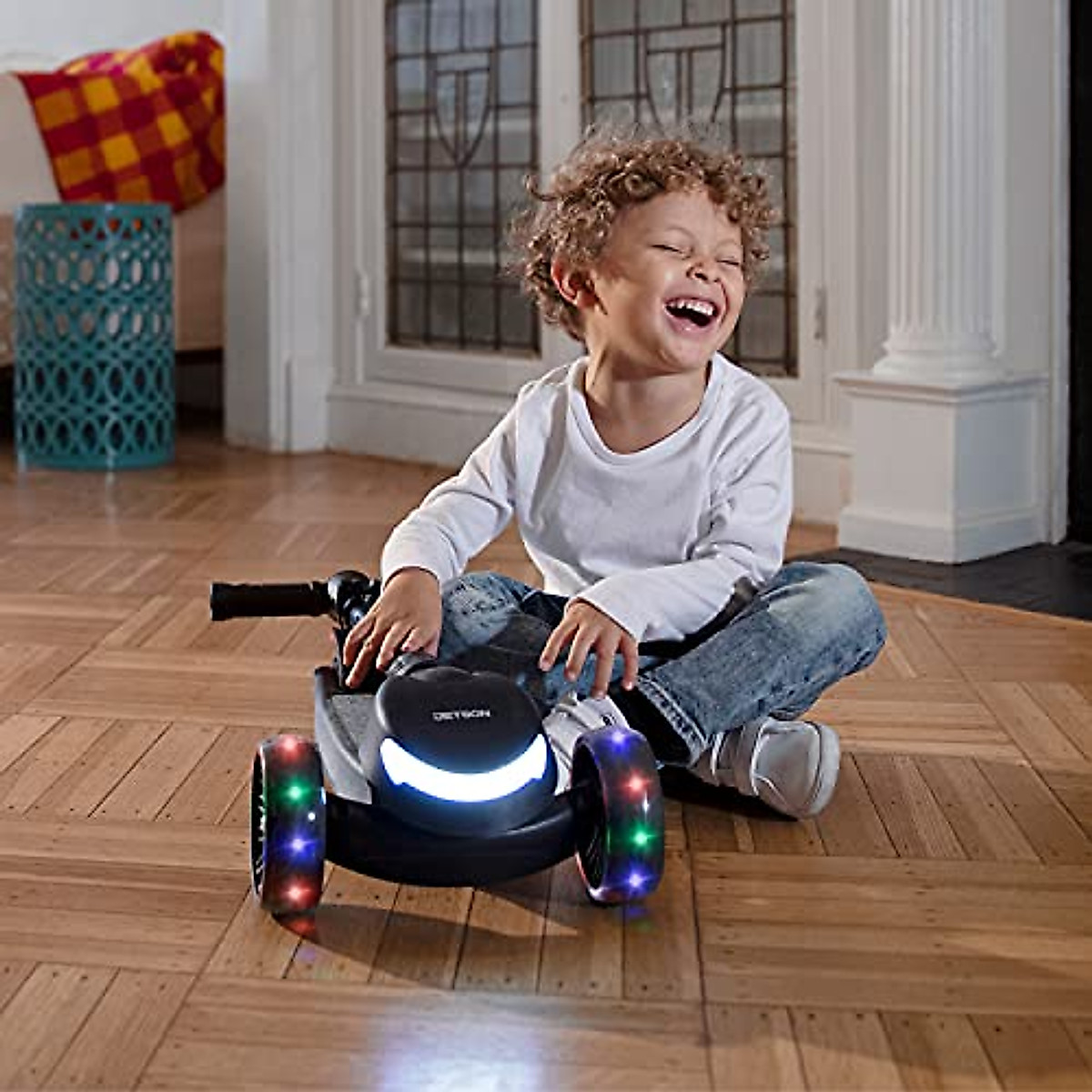 Jetson Scooters - Jupiter Mini 3 Wheel Kick Scooter (Black) - Collapsible Portable Kids Three Wheel Push Scooter - Lightweight Folding Design with High Visibility RGB Light Up LEDs on Stem and Wheels