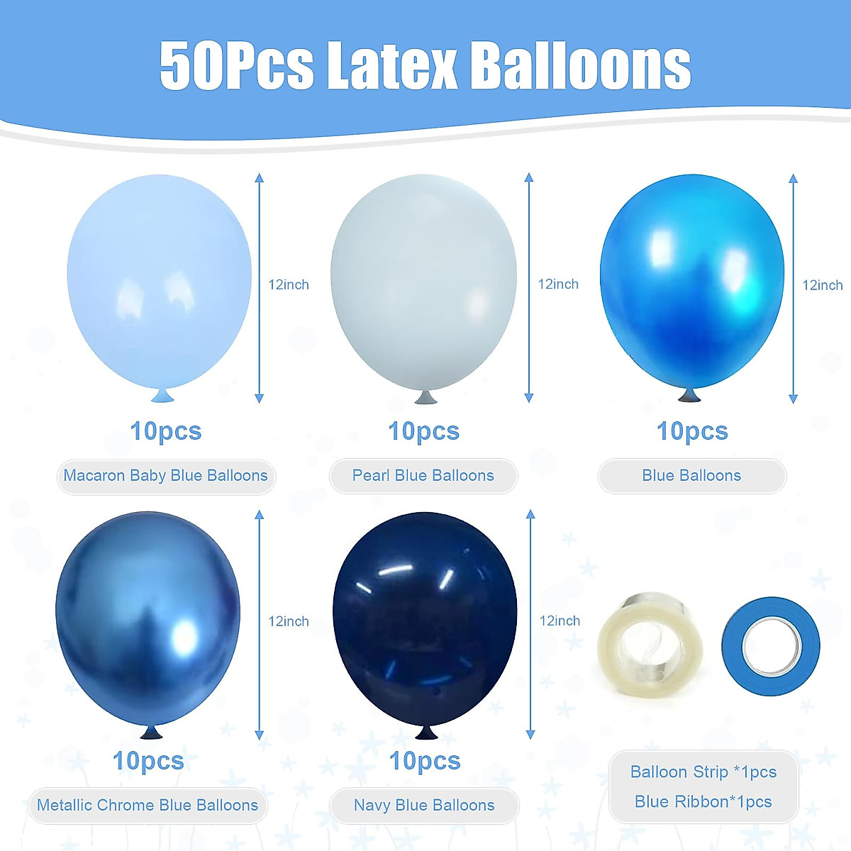 Nobledecor Blue Balloons Metallic Navy Blue Balloons,50pcs Bright Blue Balloons 12 inch Blue Chrome Balloons Macaron Baby Blue Balloons for Birthday,Baby Shower,Wedding Boys Men Graduation