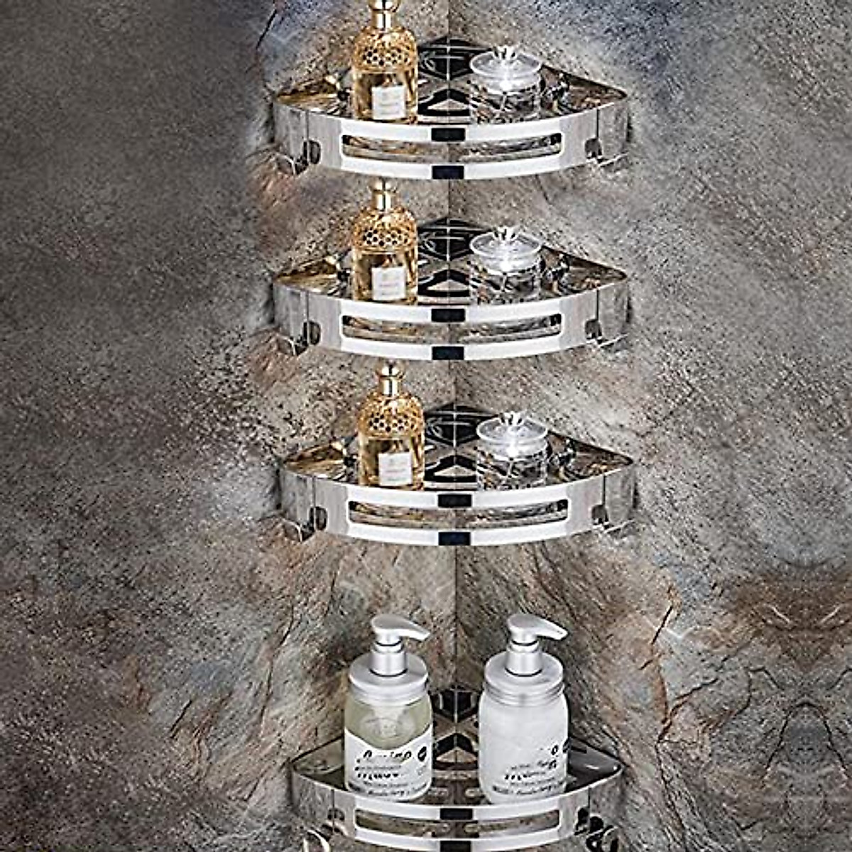 FVRTFT Bathroom Shelves Wall Mounted Shower Shelves Corner Shower Rack Stainless Steel with Hook No Drilling Self Adhesive for Kitchen Bathroom-Silver B_4th Floor