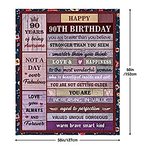 Muxuten 90th Birthday Gifts for Women Blanket 60"X50" - Gifts for 90 Year Old Woman - 90 Year Old Birthday Gifts for Women - 90th Birthday Decor Gift Ideas - 90th Birthday Gifts for Men Mom Grandma
