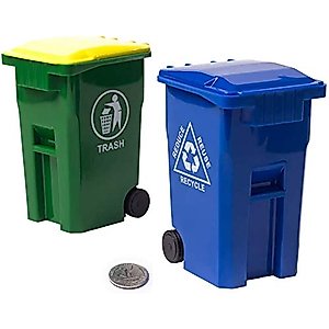 Wiosi Mini Curbside Garbage Trash Bin Pen Holder and Unique Tiny Size Recycle Can Set Pencil Cup Desktop Organizer Green Blue 2-Pack