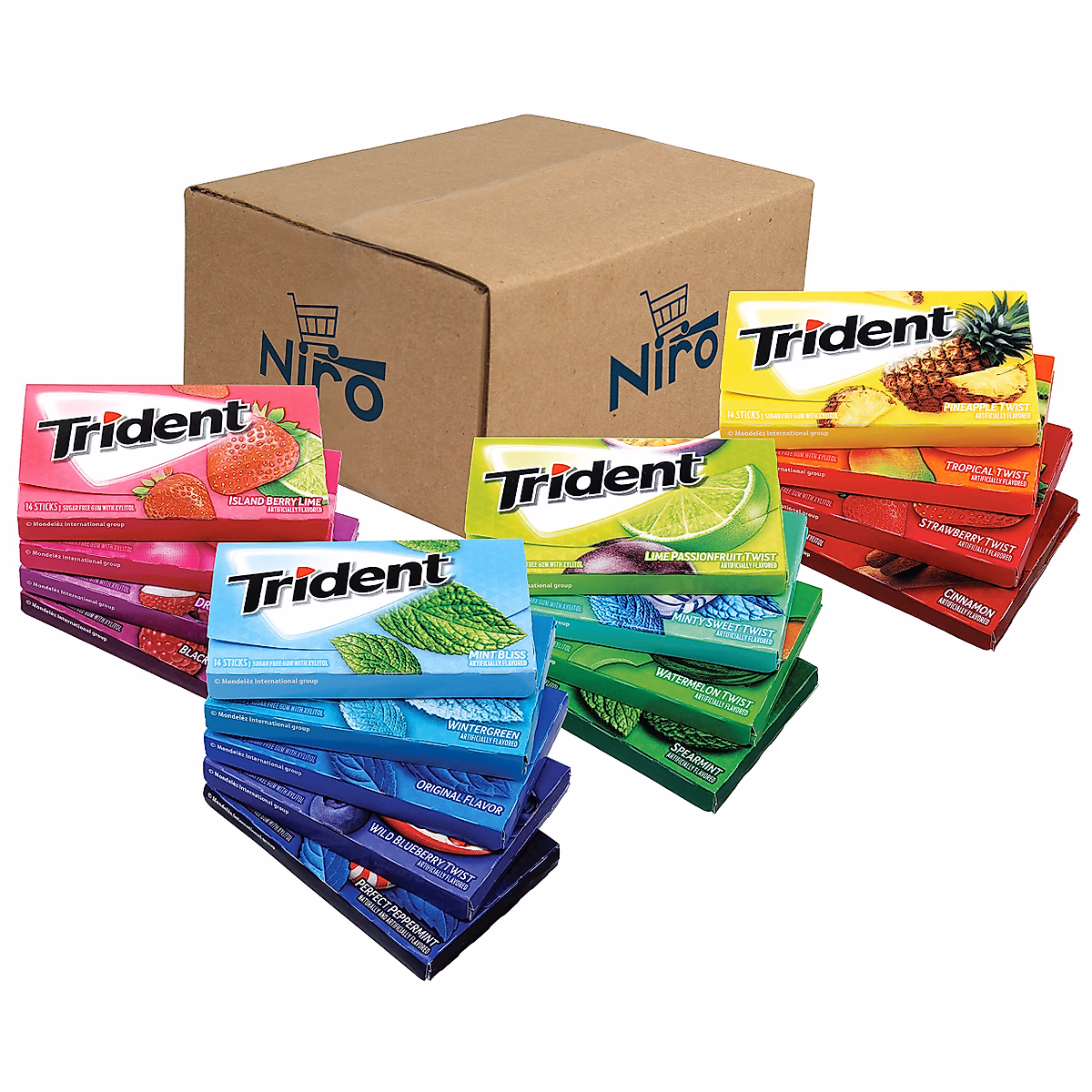 Niro Assortment | Trident Chewing Gum Sampler Gum Variety Pack | Sugar-Free | Assorted Flavor (10 Pack) Receive 10 out of the 18 flavors