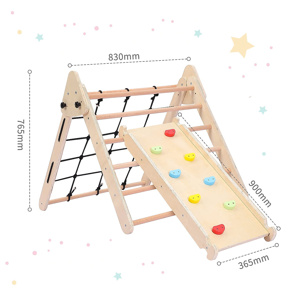 Bophy Toddler Indoor Gym Playset, 2-in-1 Wooden Climbing Toys, Triangle Folding Climbing for Climbing & Sliding for Boys and Girls,18M+