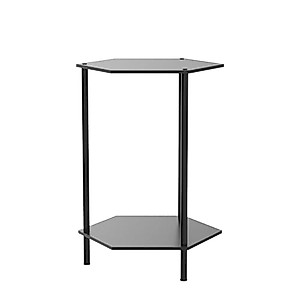 Vrisa End Table Set of 2 Bedside Tables for Small Spaces Hexagonal Side Table Bamboo Nightstands Set of 2 with Storage 2-Tier Space Saving for Living Room, Bedroom, Office Black