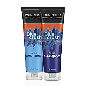 John Frieda Blue Crush Blue Shampoo and Conditioner Set for Brunettes, Crush Brassy Tones for Brunettes, 8.3 Fl Oz