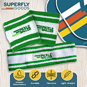 Super Fly Goods Sweatbands Pickleball Golf Tennis 1 Headband 2 Sweat Bands in Set Great Gift or for Your Sports or Team (Pickleball Head & Wristband Set)