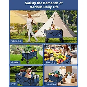 LifeImpree Collapsible Foldable Wagon, Beach Wagon with All Terrain Wheels, Heavy Duty Folding Utility Garden Cart, Adjustable Handle, 350LBS Capacity for Camping, Grocery, Sports, Shopping, Outdoor