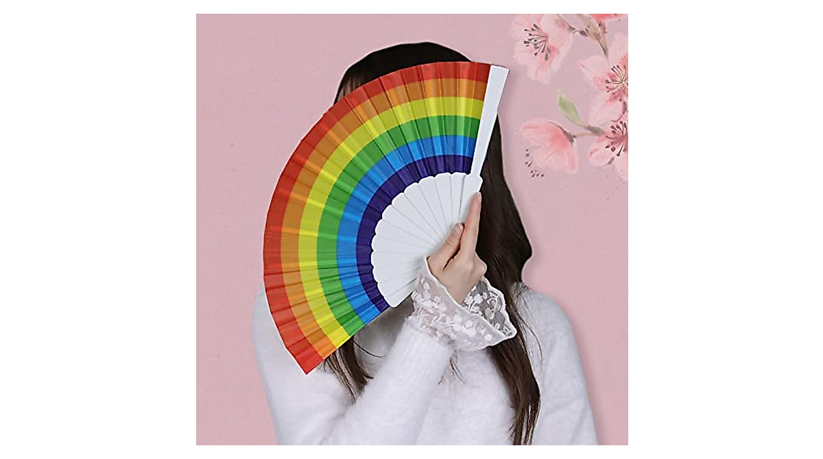Vibrant Rainbow Folding Fans - 10 Pcs for LGBT Pride
