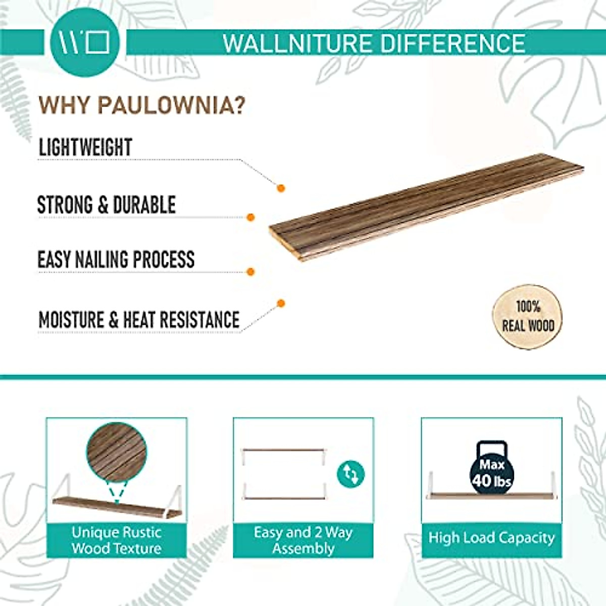 Wallniture Ponza Floating Shelves for Wall 24" Bathroom Storage, Shelves for Bedroom, Book Shelves for Living Room Decor, Burnt Finish Wood Set of 4