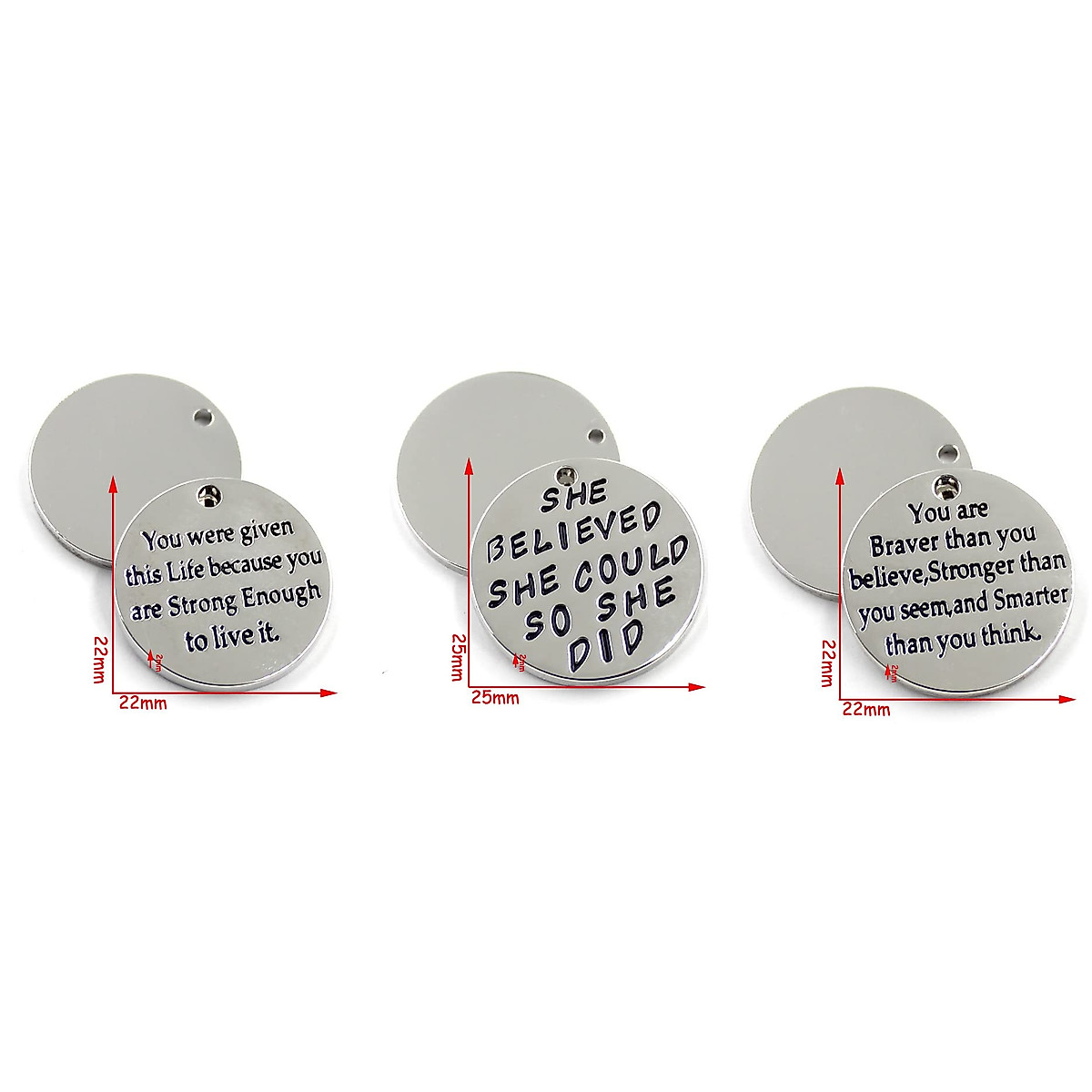 3 Pack Women Engraved Message Inspirational Words Round Charm Bracelets Set Expandable Silver Plated Stainless Steel Motivational Bangle Bracelet 3 Pic Set