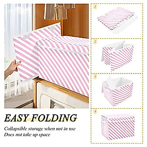 CaTaKu Pink Stripes Storage Bins with Lids and Handles, Fabric Large Storage Container Cube Basket with Lid Decorative Storage Boxes for Organizing Clothes