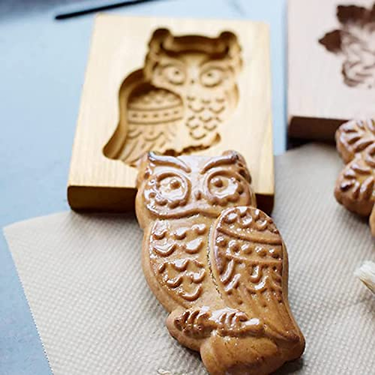 Wooden Cookie Molds, Carved Wooden Biscuit Mold Baking Cookie Mold Wooden Kitchen Cookie Cutter Embossing Press Stamp Molds Gingerbread Mold DIY Cookie Stamp (Owl 2)