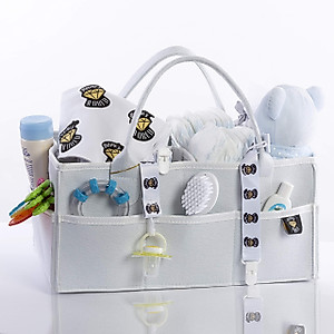 Mami's World: Baby Diaper Caddy Organizer; Portable Bag Holder for car & Changing Table; Essential Storage Bins for Nurseries with Gifts- 2 Pacifier Clips & 2 Bibs
