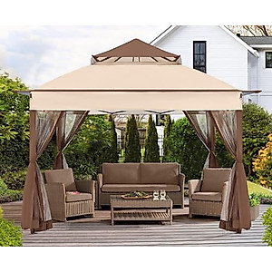 ABCCANOPY Pop Up Gazebo 11x11 - Outdoor Canopy Tent with Mosquito Netting for Patio Garden Backyard (Beige)