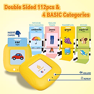 Talking Flashcards Korean Bilingual Interactive Flashcards for Learning English/Korean- Talking ABC, Numbers, Animals, Countries Educational Montessori Toy for Toddlers and Preschool Kids