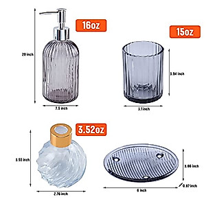 TocTen 5 Pieces Bathroom Accessories Set, Include Lotion Soap Dispenser+ 2 Toothbrush Cup+ Soap Dish+ Essential Oils Diffuser Bottles, Premium Glass Bathroom Vanity Countertop Accessory Set(GREY 16oz)