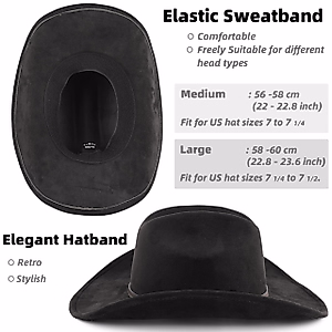 Pro Celia Big Wide Brim Cowboy Hat for Women Men Felt Western Cowgirl Hats (US, Alpha, Medium, Belt-Black)