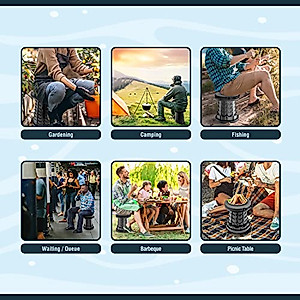 NUMANU New-Gen Collapsible Stool 2-Pack w/Carabiner Clips - Lightweight, Sturdy, Portable, Adjustable Telescoping Compact Folding Chair or Foot Rest for Travel, BBQ, Camping, Queue - Max 400lbs