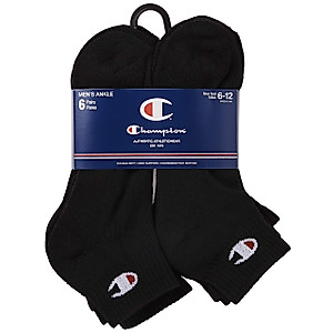 Champion Men's Double Dry Moisture Wicking Ankle Socks 6, 8, 12 Packs Availabe, Black-6 Pack, 6-12