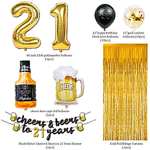 40th Birthday Decorations for Men Women, Cheers and Beers to 40 Years Banner Black and Gold Anniversary Birthday Party Decorations with Beer Mug Balloon Confetti Balloons Backdrop Fringe Curtain