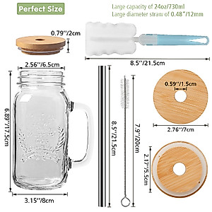 Yirilan 6 Pack 24 Oz Mason Jar Cups,Mason Jars with Handle,Mason Jar Drinking Glasses,Mason Jar with Lid and Straw,Mason Jar Mugs